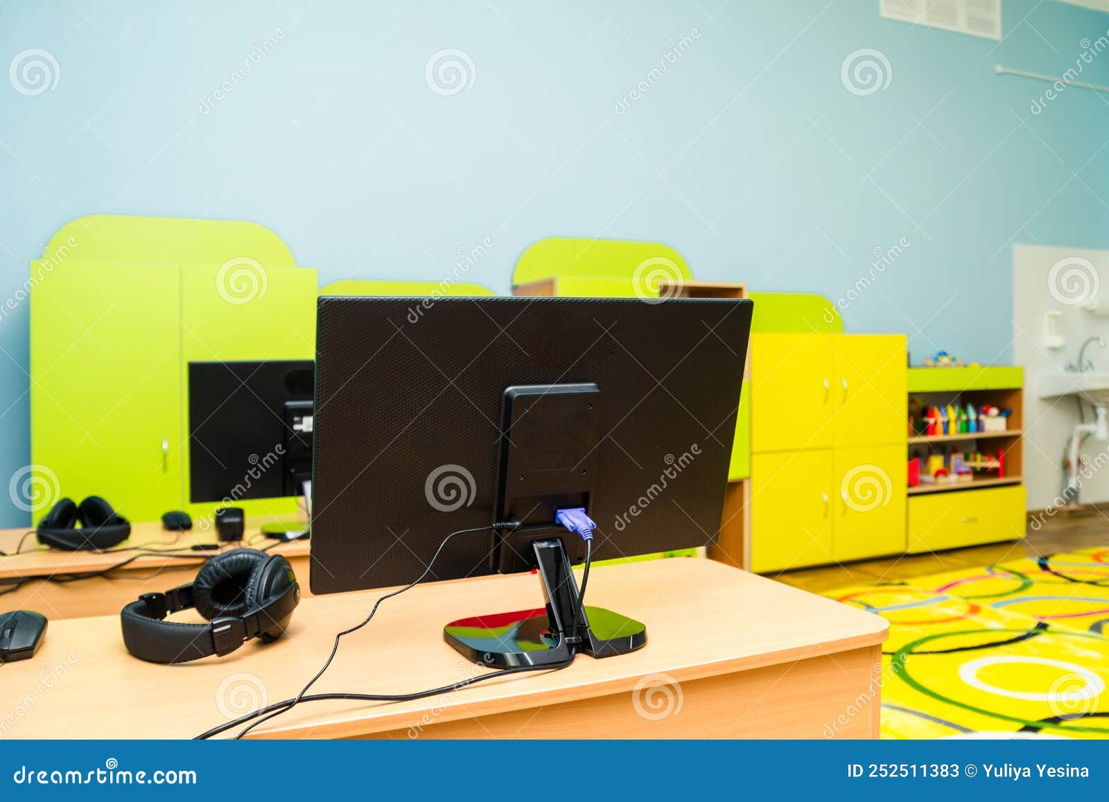Computer Room for Small Children in Kindergarten Stock Image - Image of ...