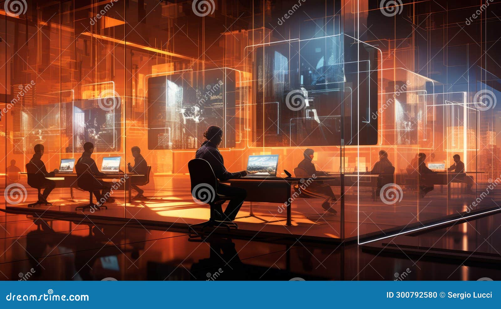 Computer Rooms and People Working at Computers. Stock Illustration ...
