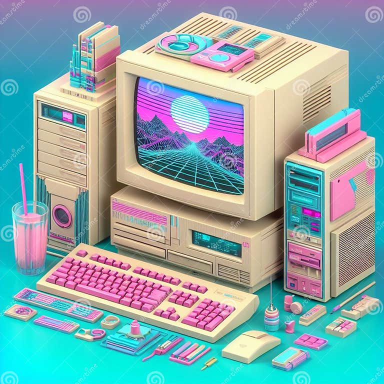 A Computer from the 90 S in the Style of Vaporwave. Stock Illustration ...