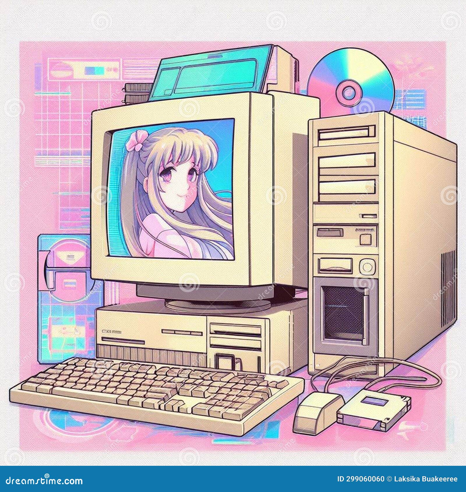 A Computer from the 90 S in the Style of Vaporwave. Stock Illustration ...