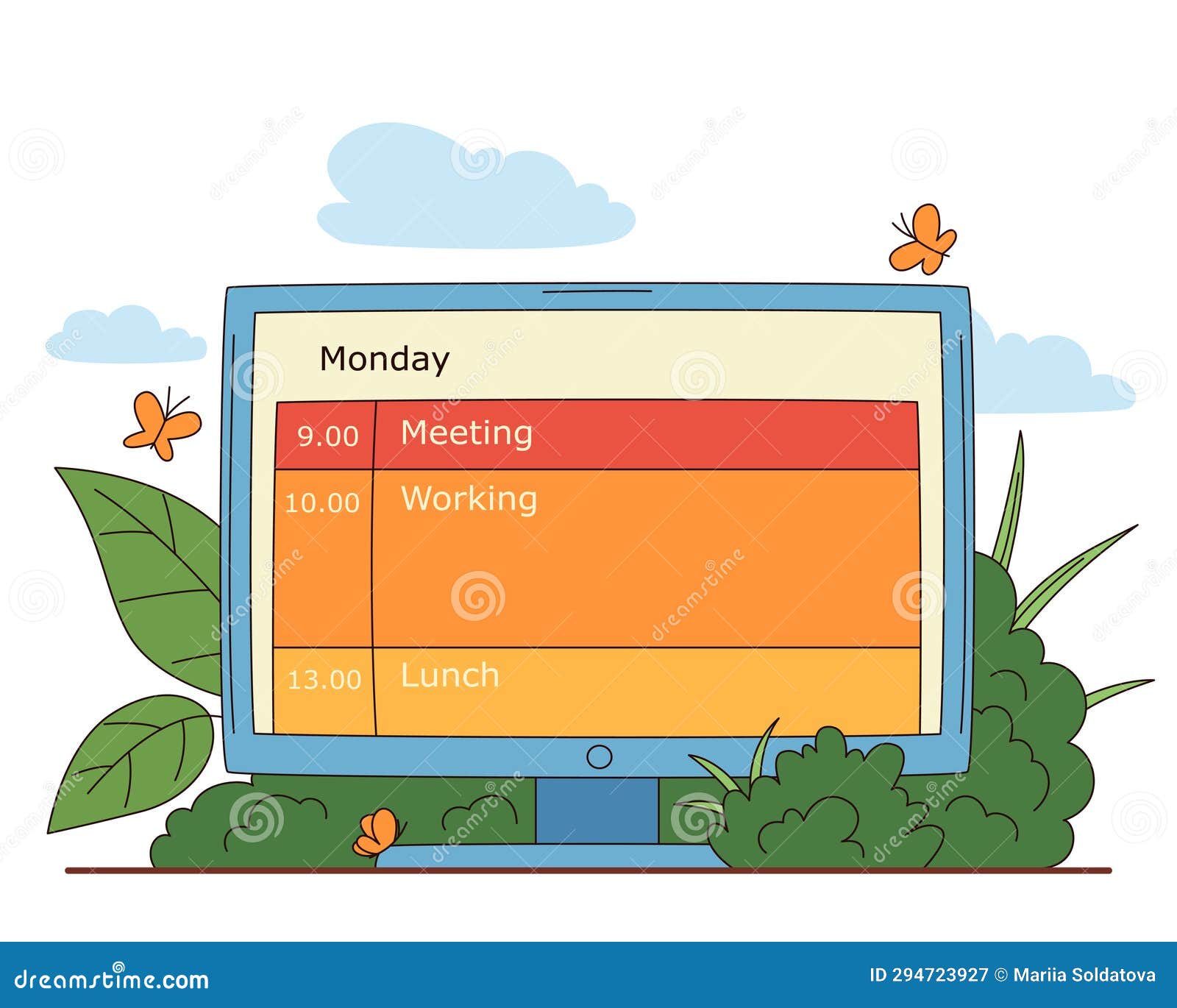 Computer with Schedule for Time Management Stock Vector - Illustration ...