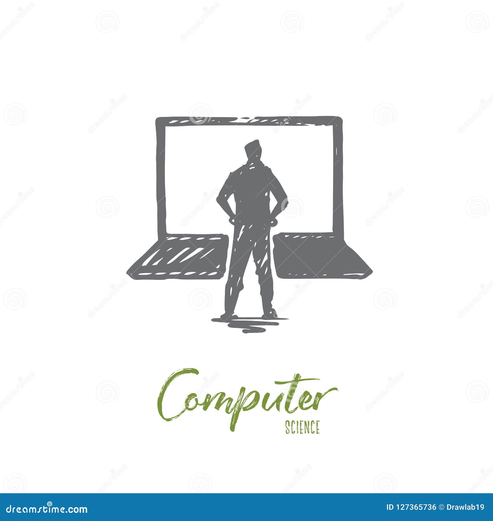 Computer Science, Laptop, Study, Technology Concept. Hand Drawn ...