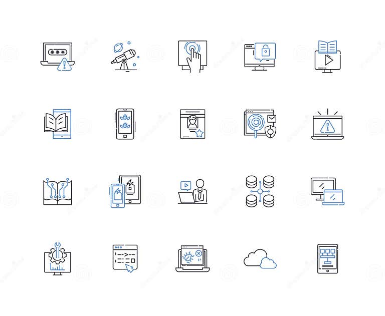 Computer Science Line Icons Collection Algorithm Binary Compiler Cybersecurity Database 