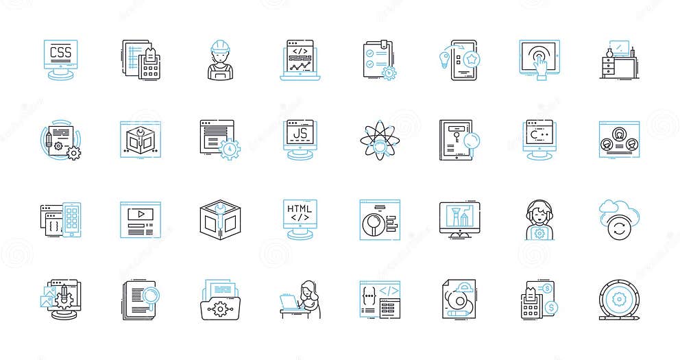 Computer Science Linear Icons Set. Algorithm, Binary, Cache, Compiler, CPU, Database, Debugging ...
