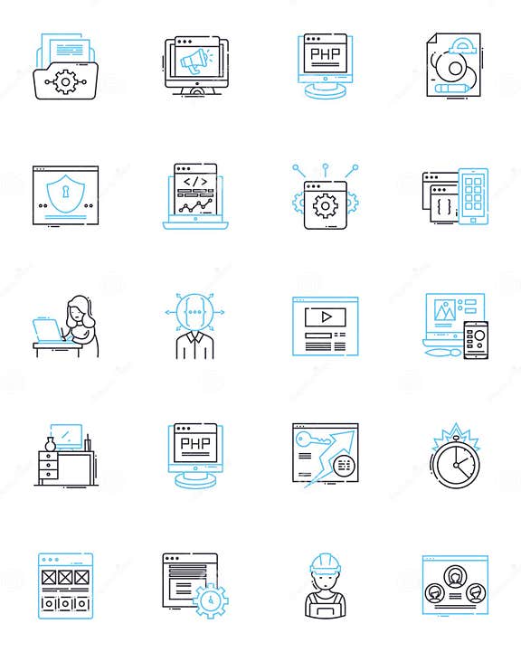 Computer Science Linear Icons Set. Algorithm, Binary, Cache, Compiler, CPU, Database, Debugging ...