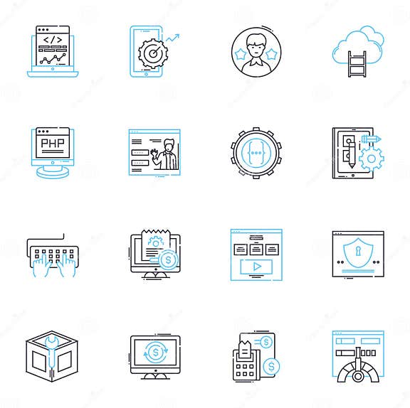Computer Science Linear Icons Set. Algorithm, Binary, Cache, Compiler, CPU, Database, Debugging ...