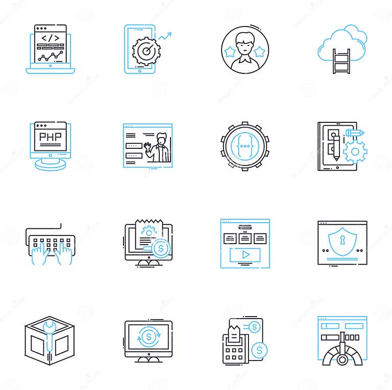 Computer Science Linear Icons Set. Algorithm, Binary, Cache, Compiler, CPU, Database, Debugging ...
