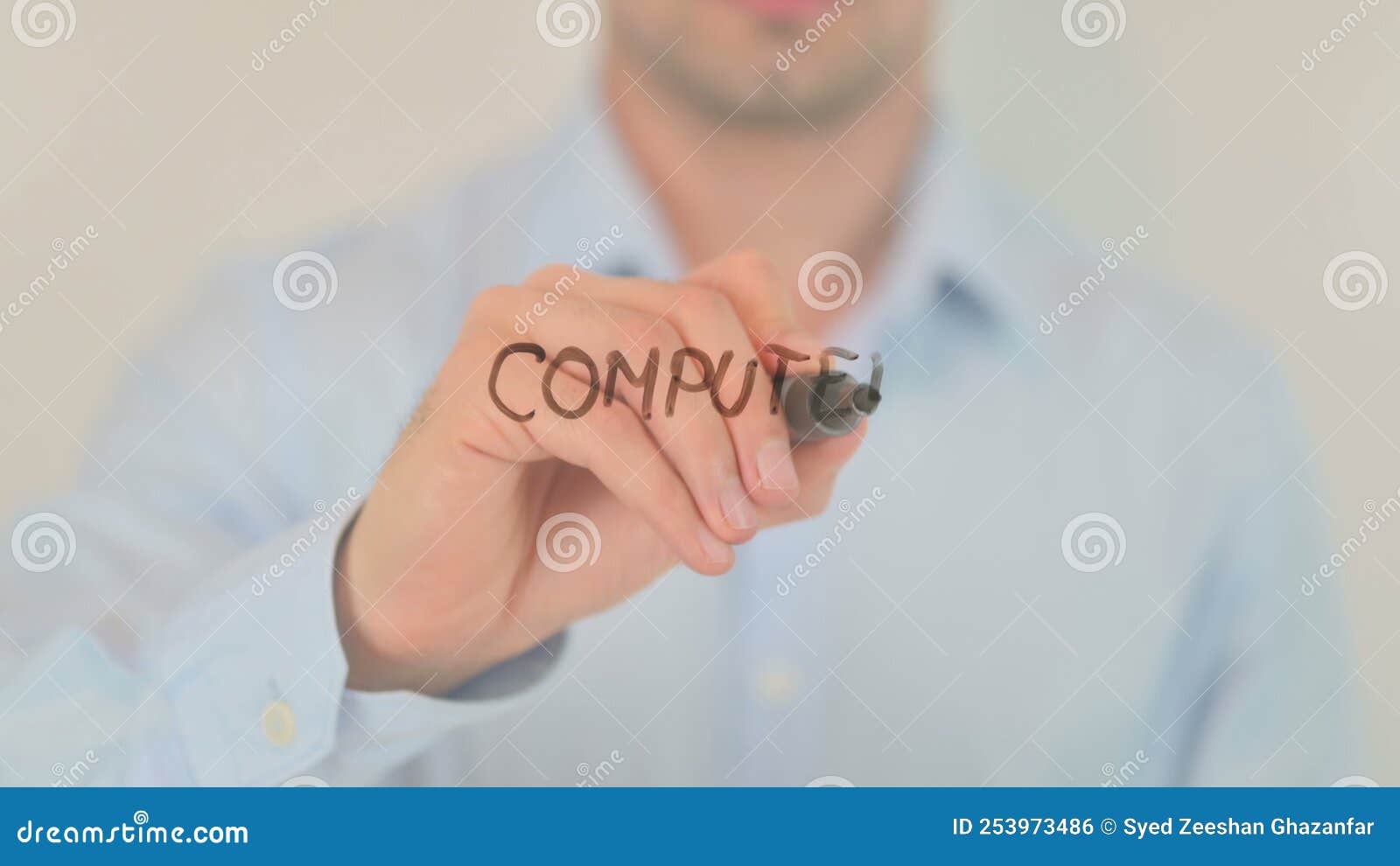 Computer Science, Man Writing on Transparent Screen Stock Footage ...
