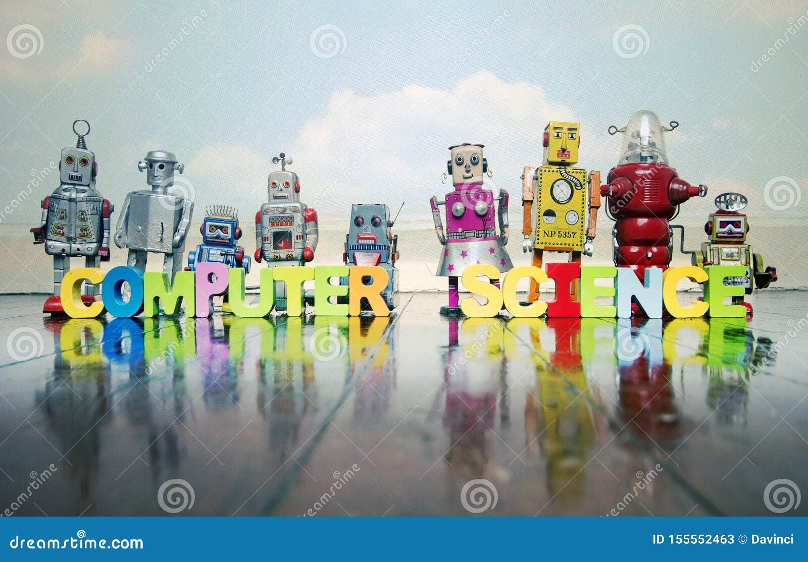 COMPUTER SCIENCE Wooden Letters and Retro Robot Toys Editorial Stock ...