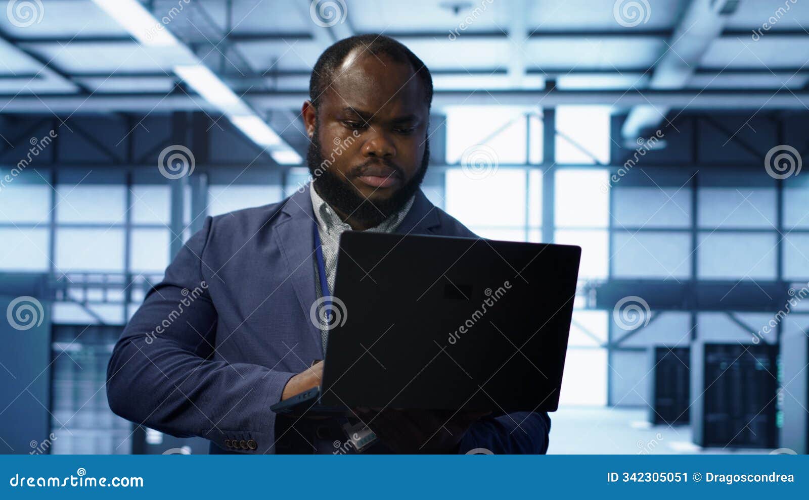 Computer Scientist in Data Center Using Diagnostic Tools on Laptop Stock Image - Image of ...