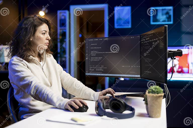 Computer Scientist Doing Software Debugging on PC at Home Stock Image ...