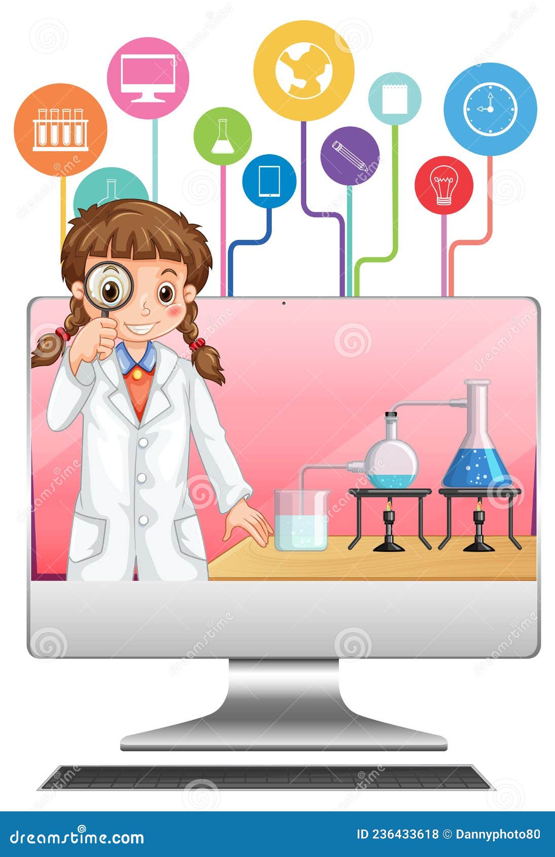 Computer with Scientist Girl Cartoon Stock Vector - Illustration of ...