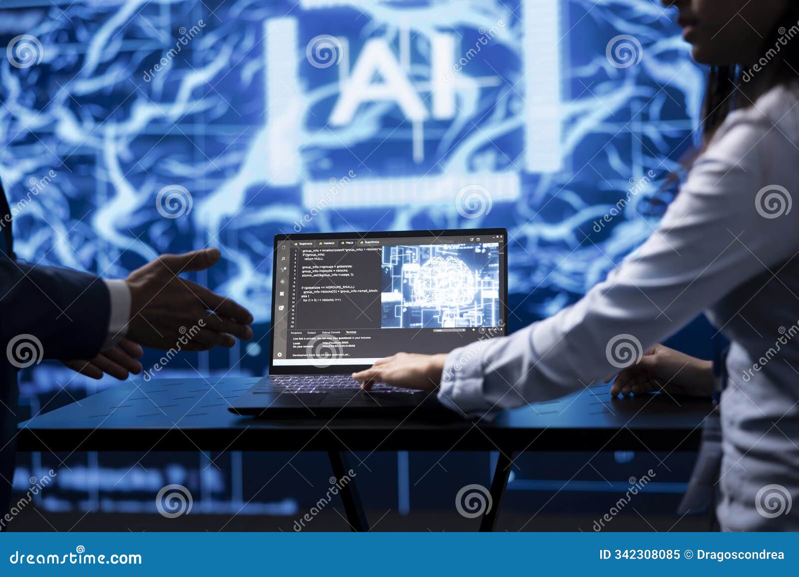 Computer Scientist Running AI Cognitive Computing Tech on Laptop Stock Image - Image of hologram ...