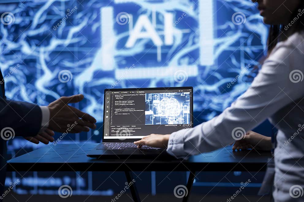 Computer Scientist Running AI Cognitive Computing Tech on Laptop Stock Image - Image of hologram ...