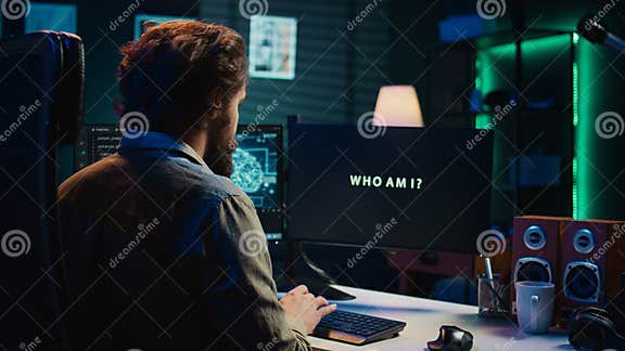 Computer Scientist Updating AI, Making it Become Sentient Stock Photo ...