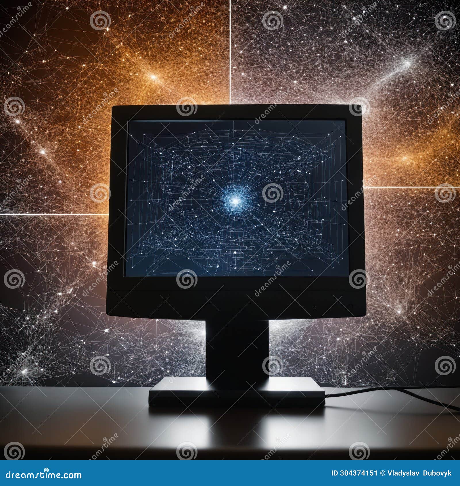 Computer Screen with Abstract Map and Network Connections. Stock ...