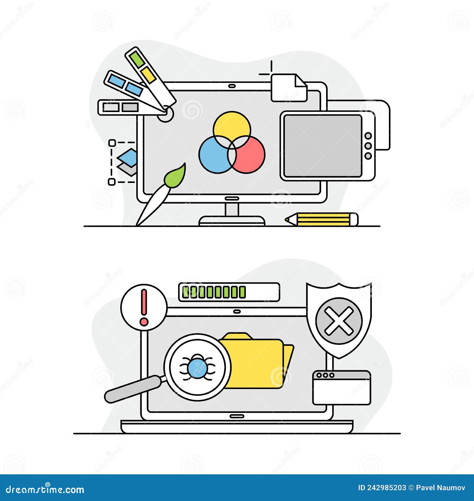 Computer Screen with Application Tools and Installing Options Set ...
