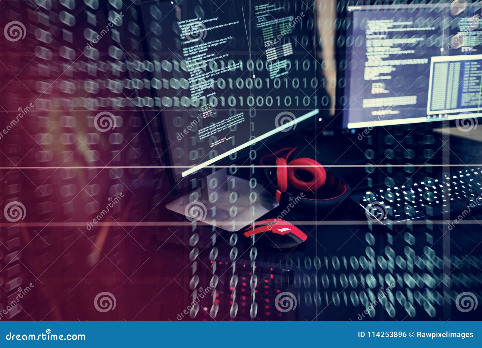 Computer Screen with Binary Code Stock Photo - Image of server, network ...