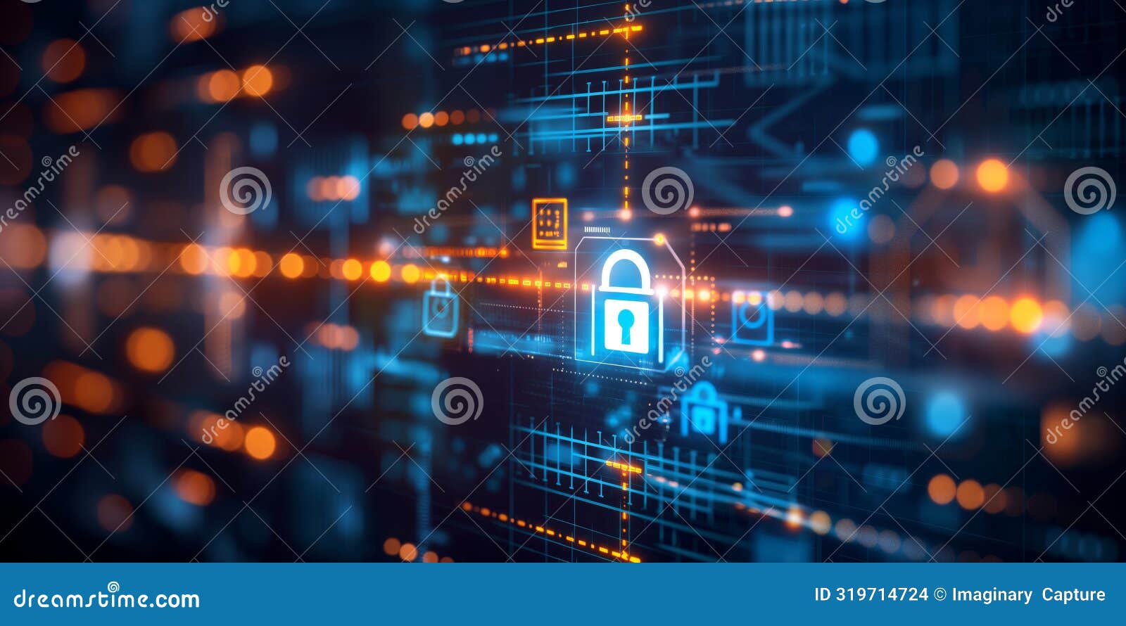 A Computer Screen with a Blue Background and a Blue Lock Symbol ...