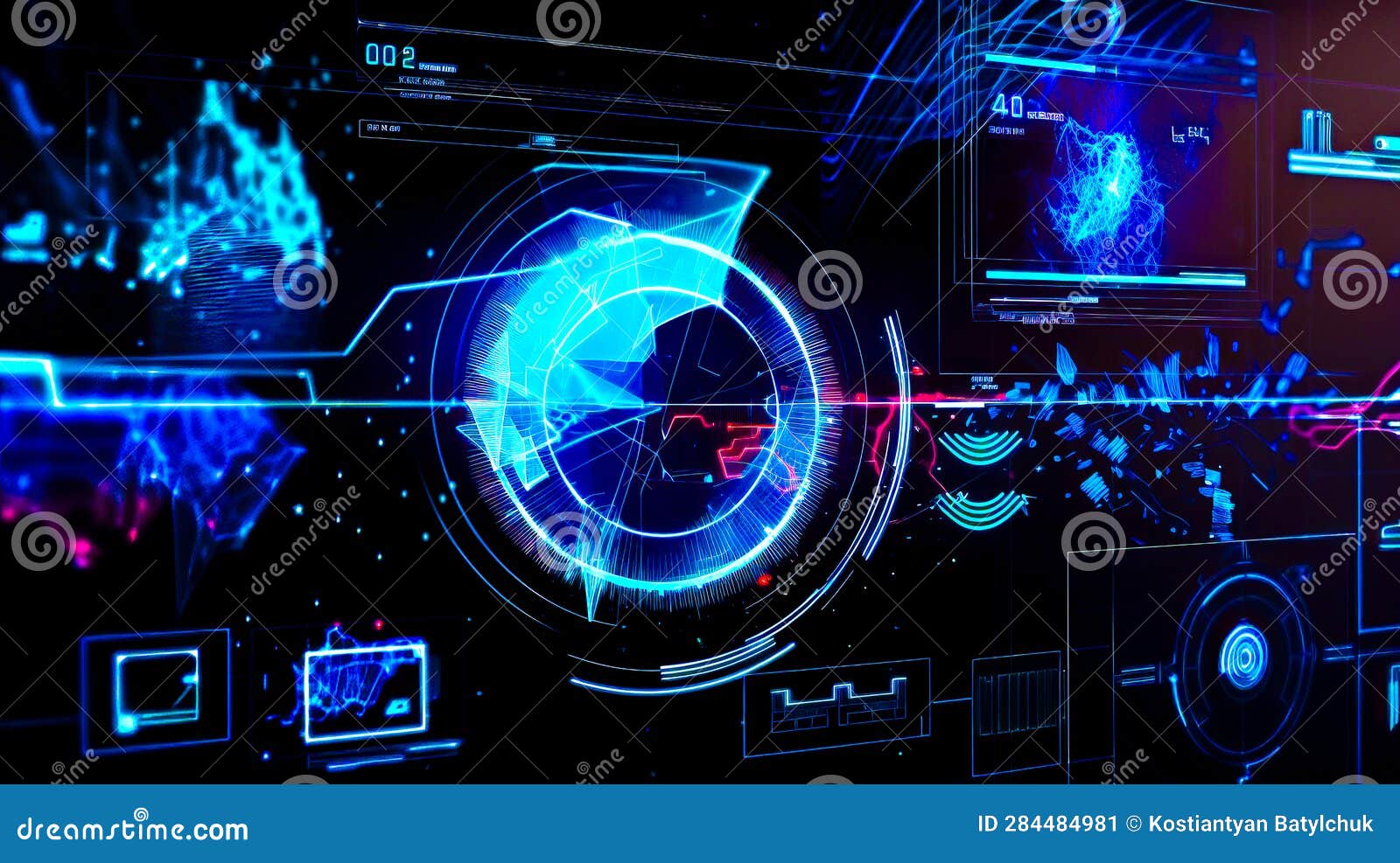 Computer Screen with Blue and Purple Image of Circular Object in the ...