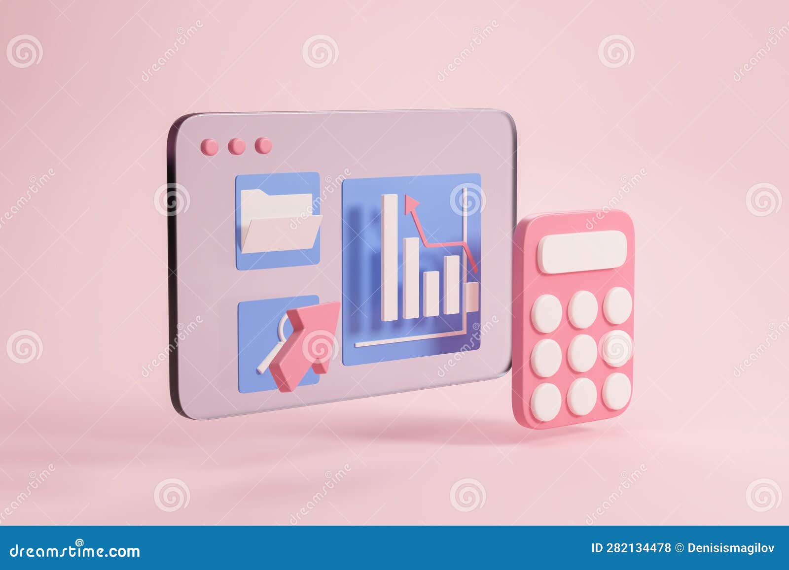 Computer Screen with Business Graph and Accounting, Calculator Mockup ...