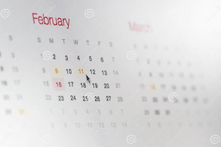 Computer Screen Calendar Dates Stock Photo - Image of close, column ...