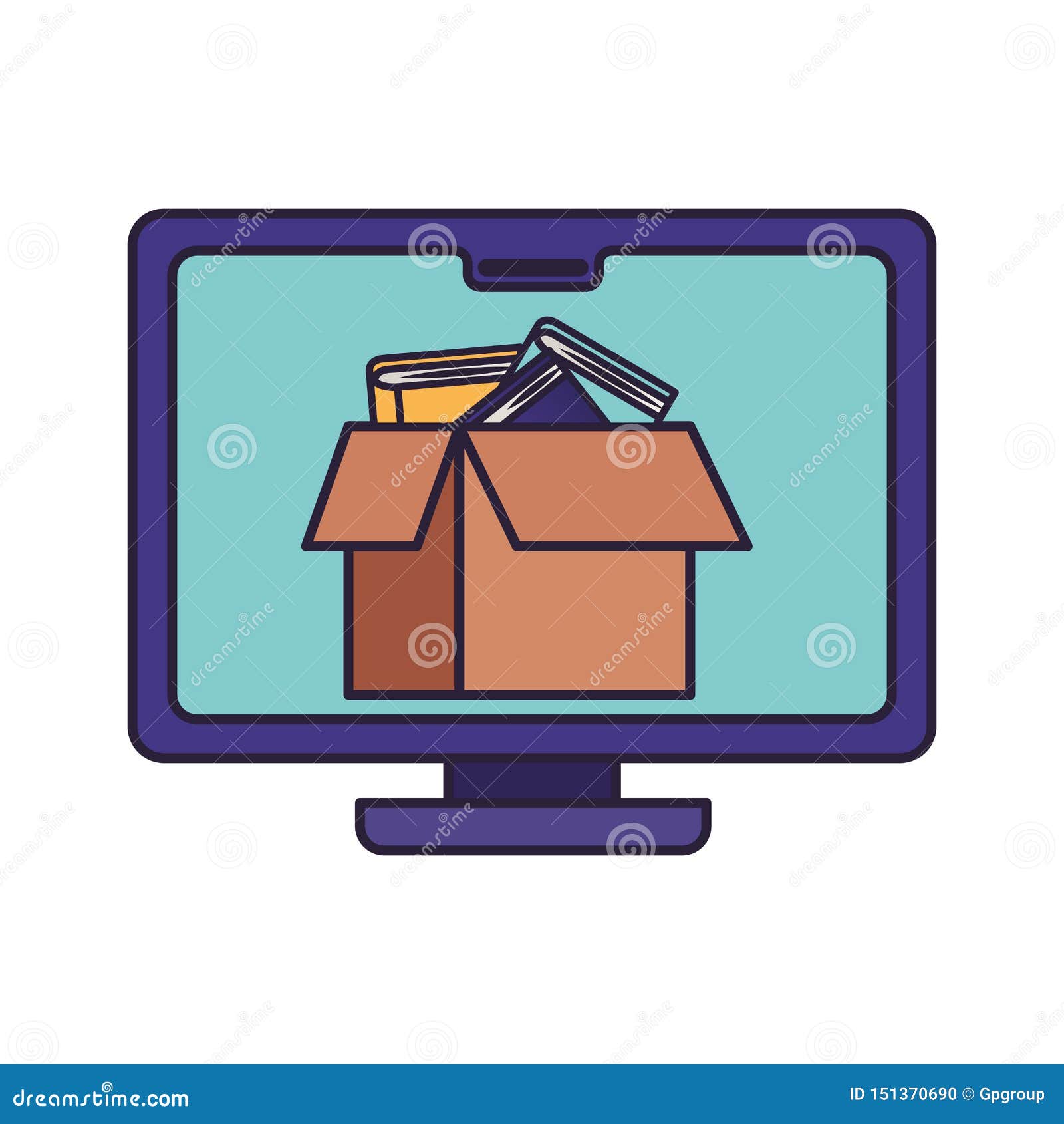 Computer Screen with Cardboard Box and Gifts Stock Vector ...