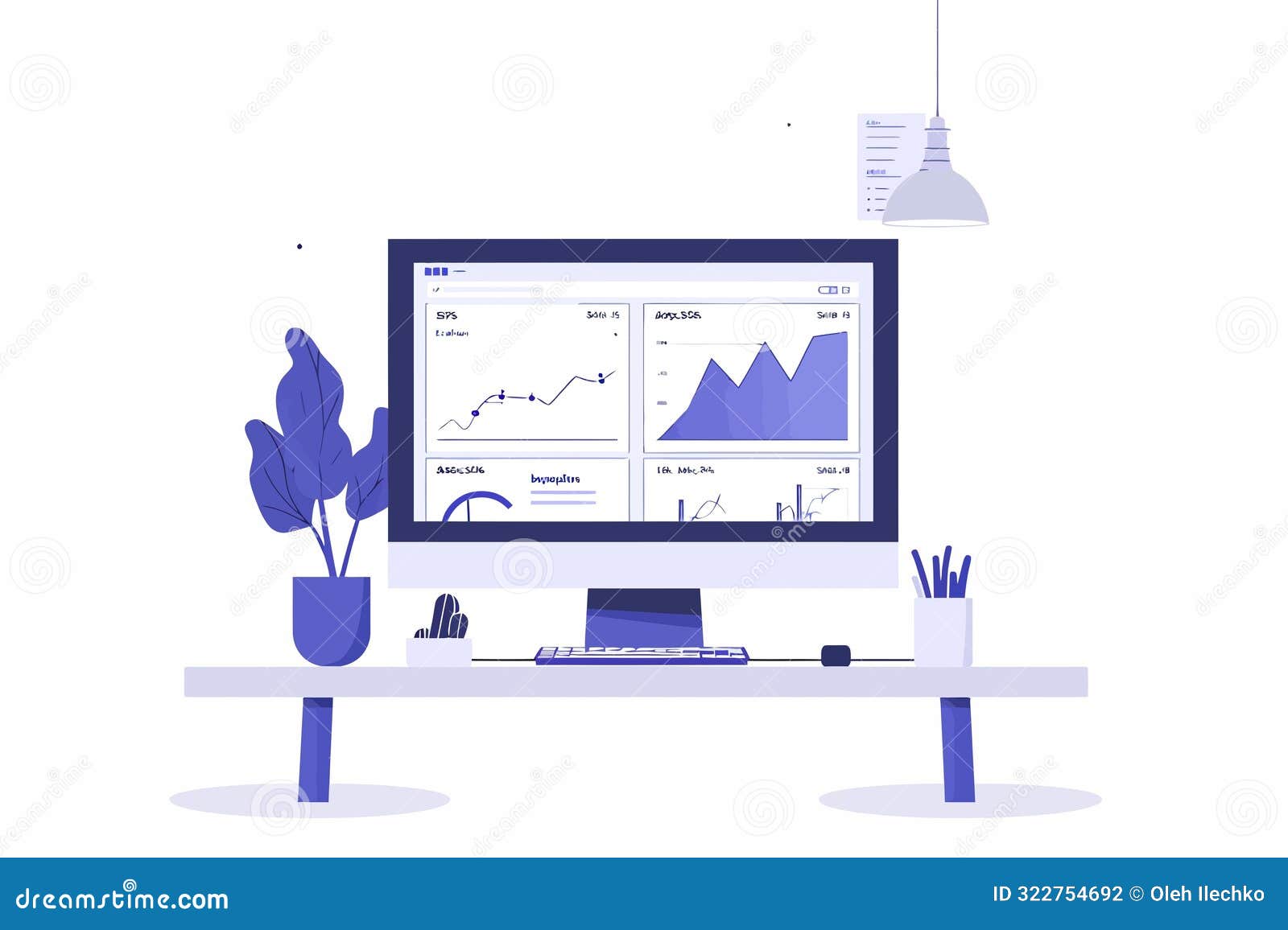 Computer Screen with Charts Windows Isolated Vector Style Stock Vector ...