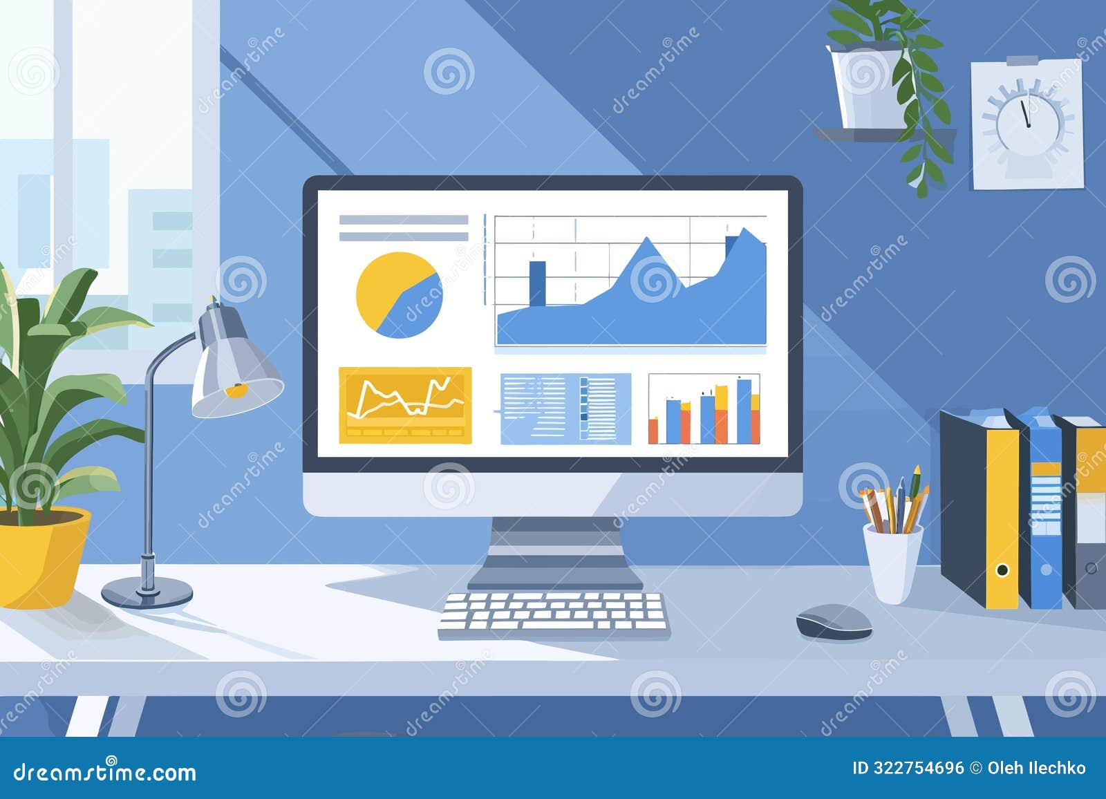 Computer Screen with Charts Windows Isolated Vector Style Stock Vector ...