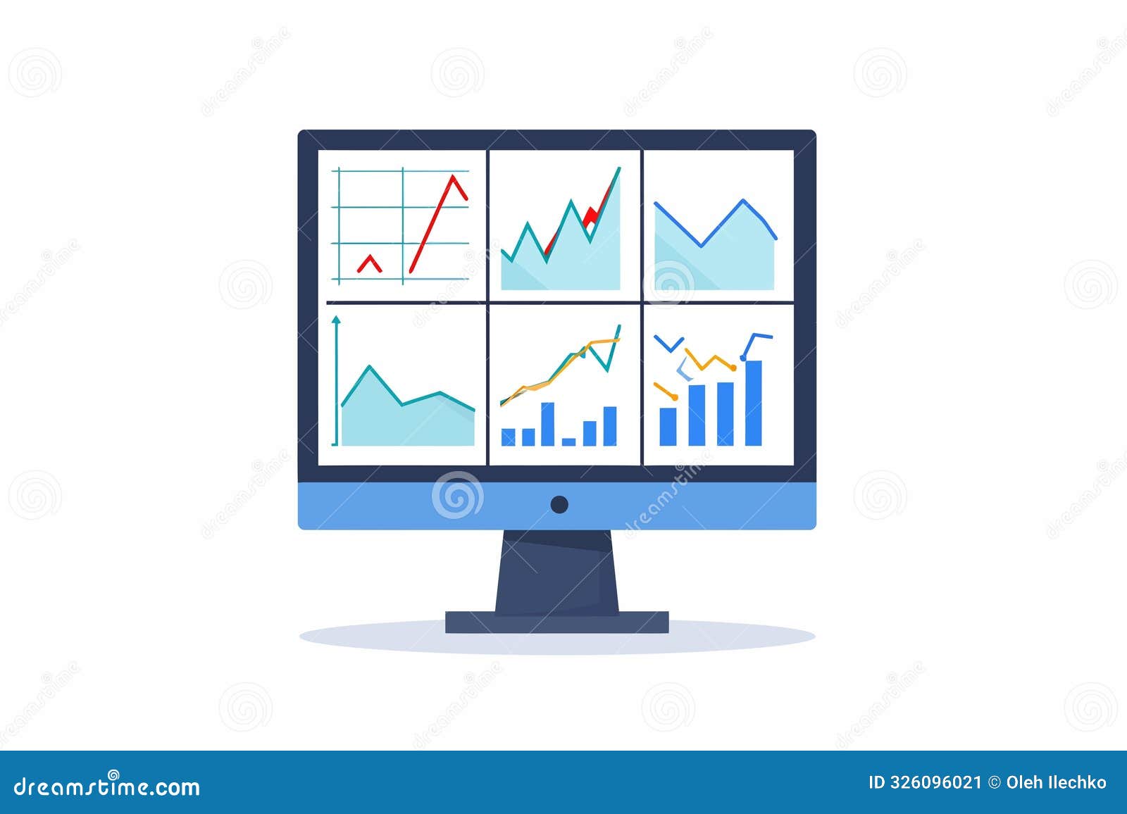 Computer Screen with Charts Windows Isolated Vector Style Stock Vector ...