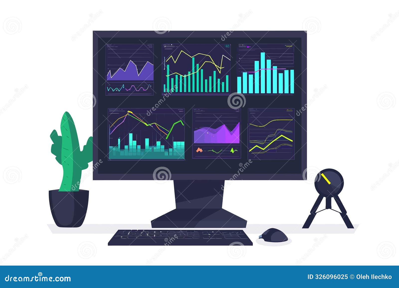 Computer Screen with Charts Windows Isolated Vector Style Stock Vector ...