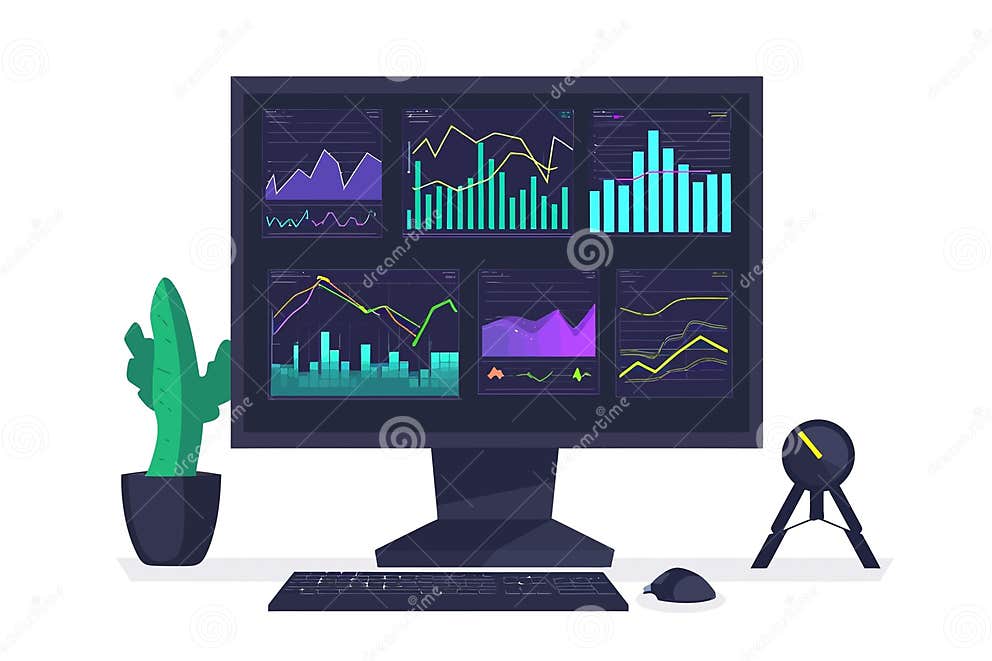 Computer Screen with Charts Windows Isolated Vector Style Stock Vector ...