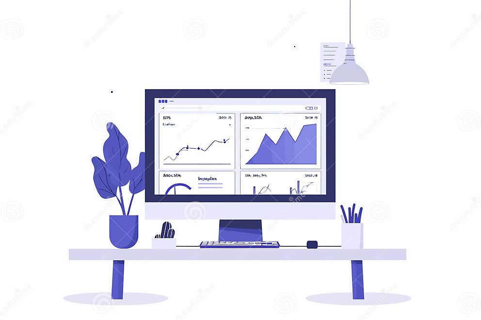 Computer Screen with Charts Windows Isolated Vector Style Stock Vector ...
