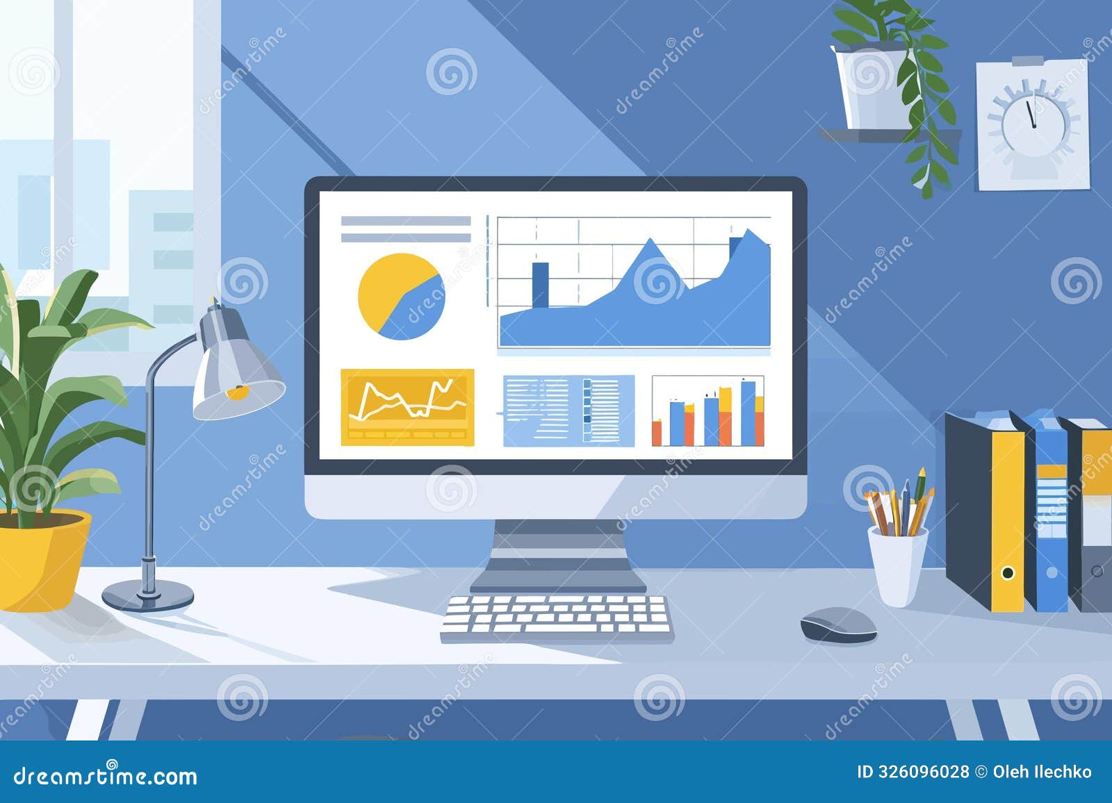Computer Screen with Charts Windows Isolated Vector Style Stock Vector ...