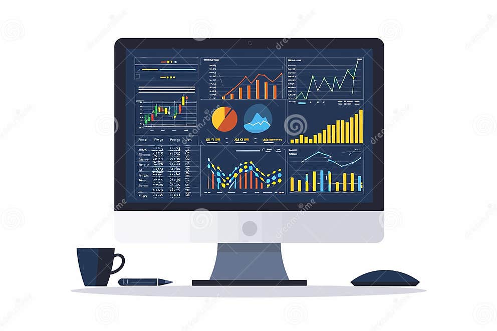 Computer Screen with Charts Windows Isolated Vector Style Stock Vector ...