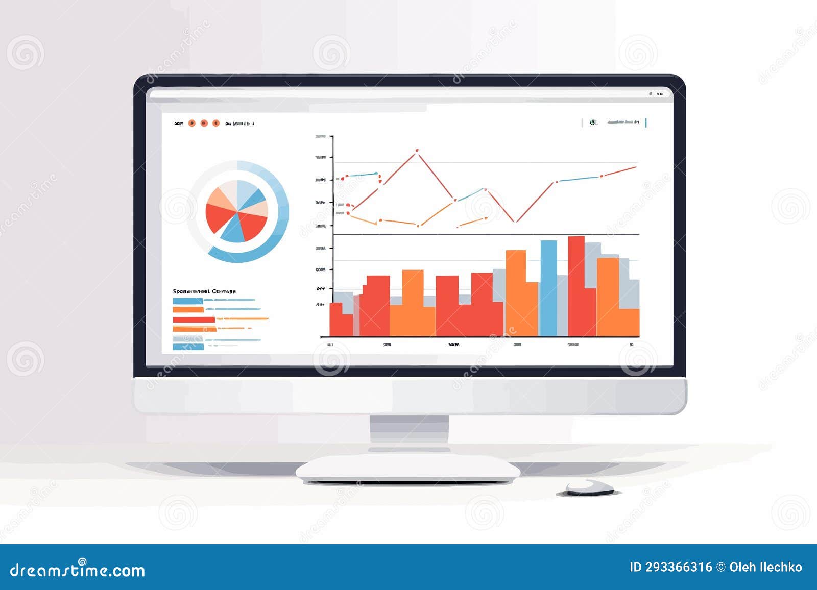 Computer Screen with Charts Windows Vector Flat Isolated Illustration ...
