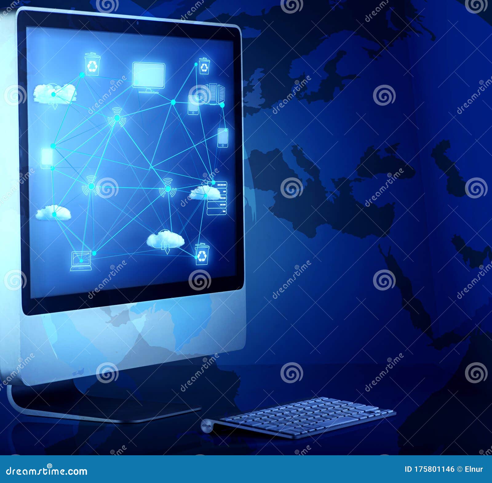 Computer Screen in Cloud Computing Concept Stock Photo - Image of ...