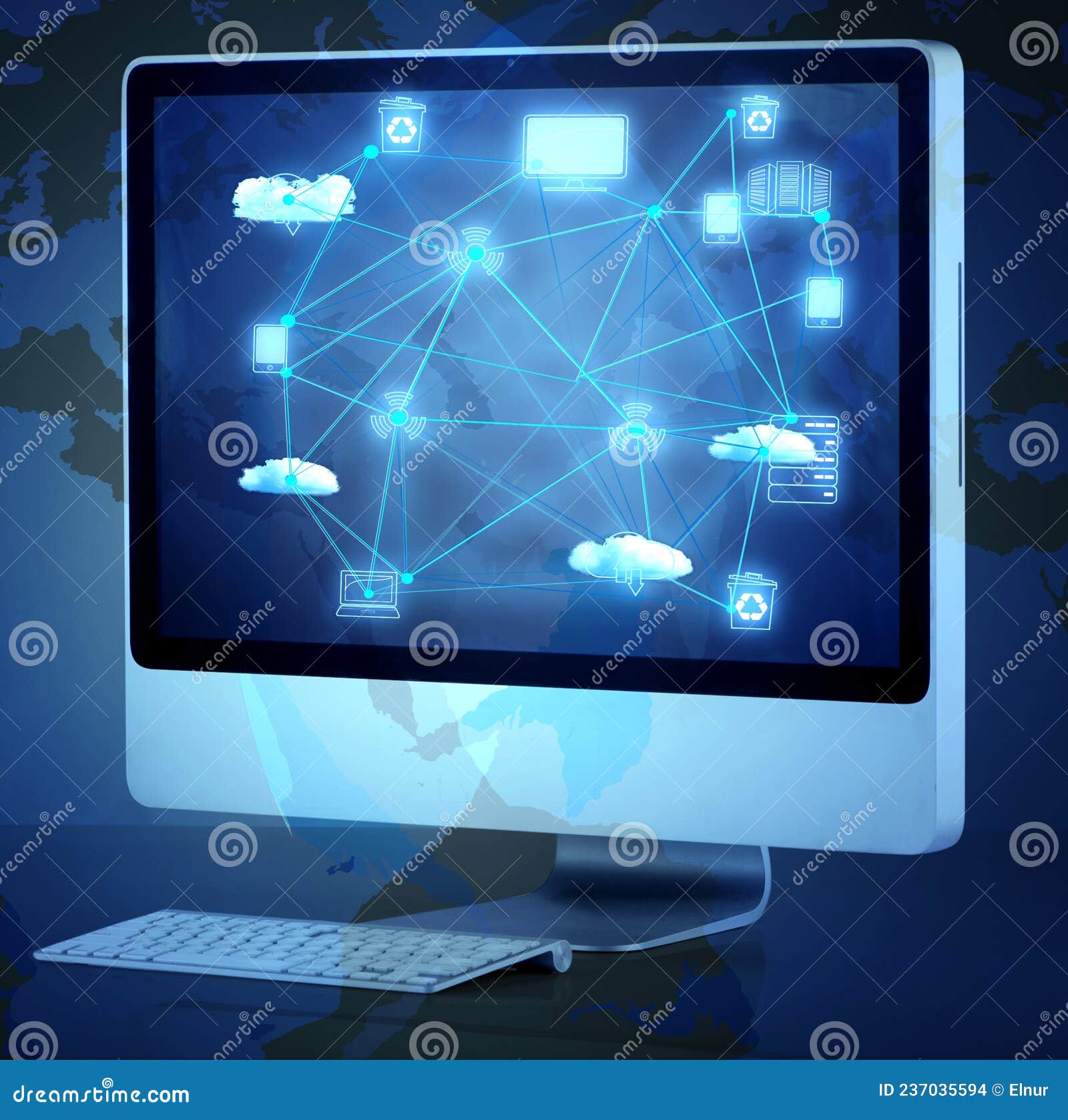 Computer Screen in Cloud Computing Concept Stock Photo - Image of ...