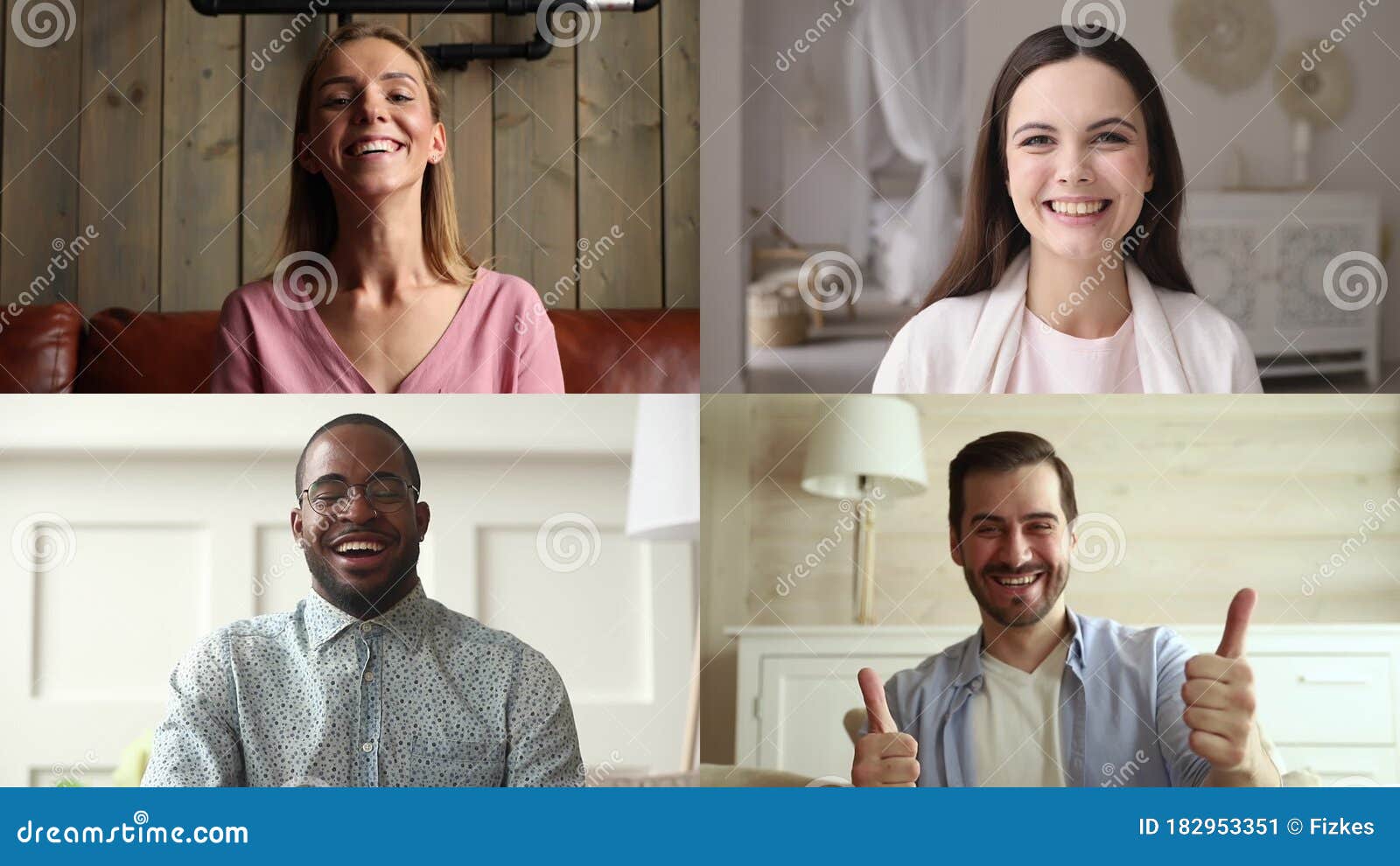 Computer Screen Collage of Four Diverse People Making Video Call. Stock ...