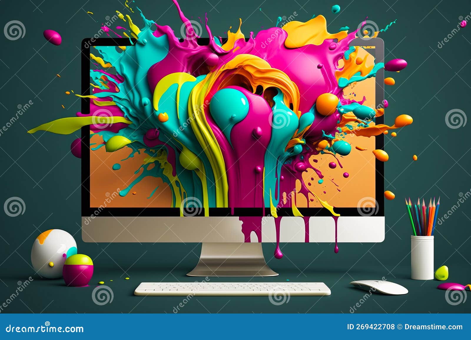 Computer Screen with Colorful Paint on it. Generative AI Stock Photo ...