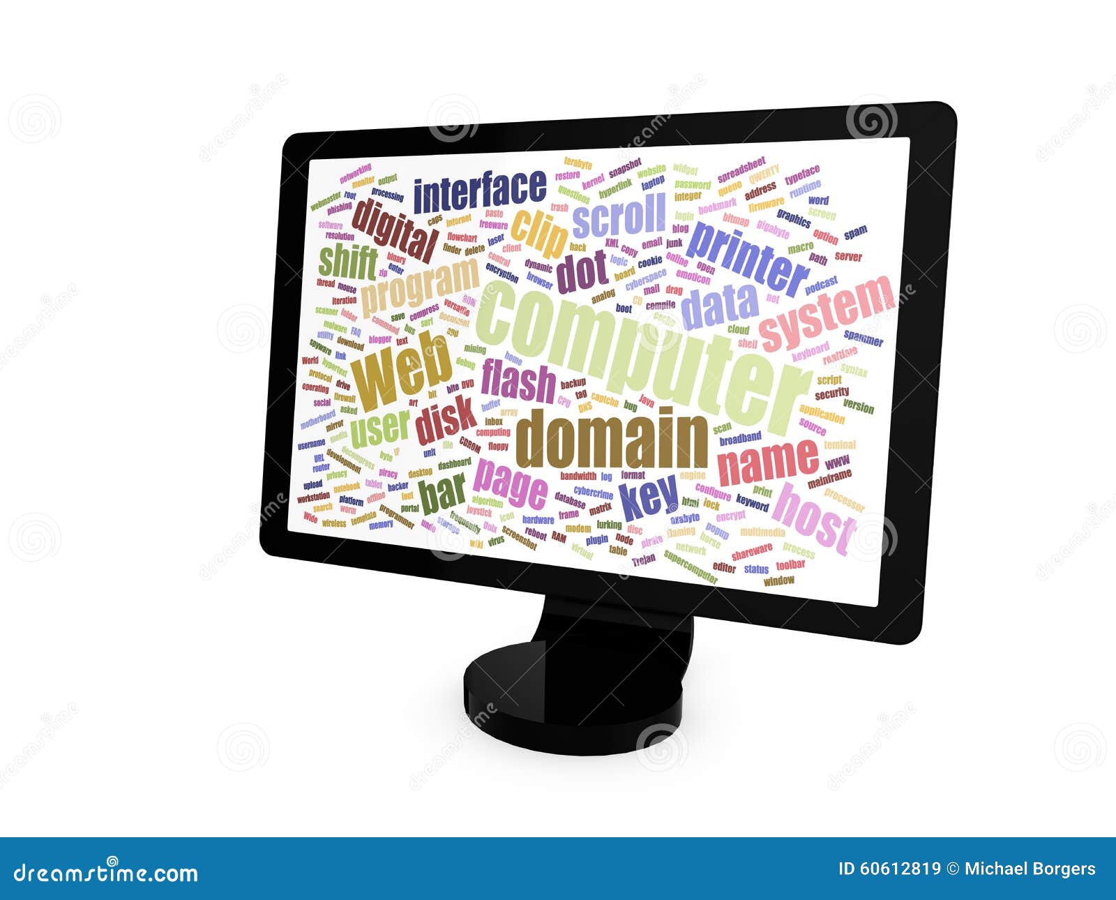 Computer Screen with Computer Word-cloud Stock Illustration ...