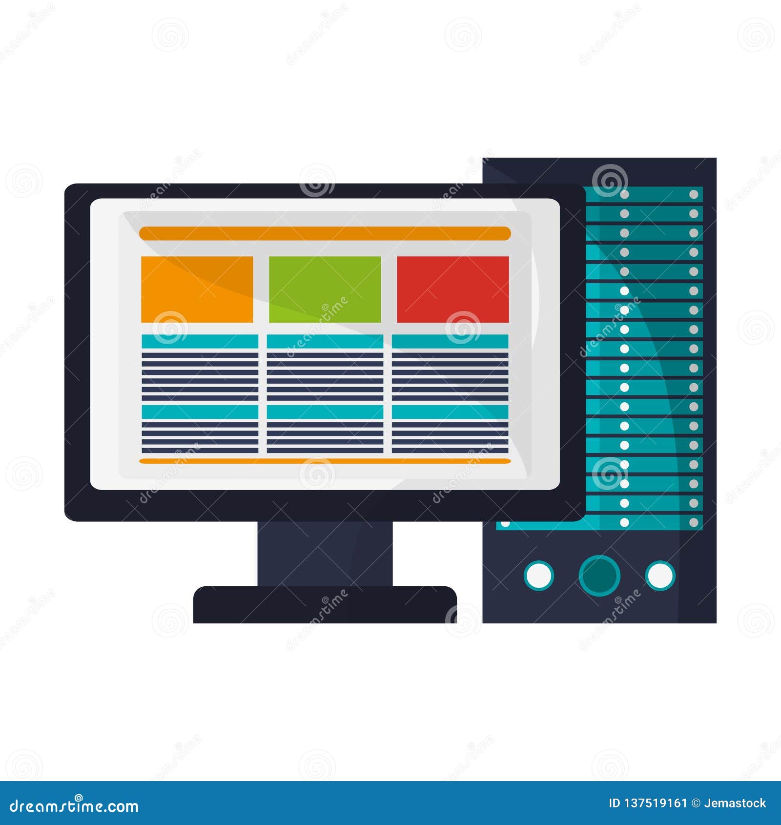 Computer with Screen and Cpu Stock Vector - Illustration of flat ...