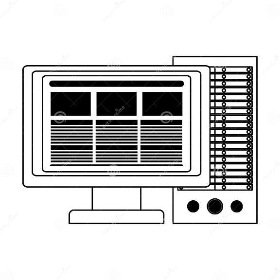Computer with Screen and Cpu in Black and White Stock Vector ...