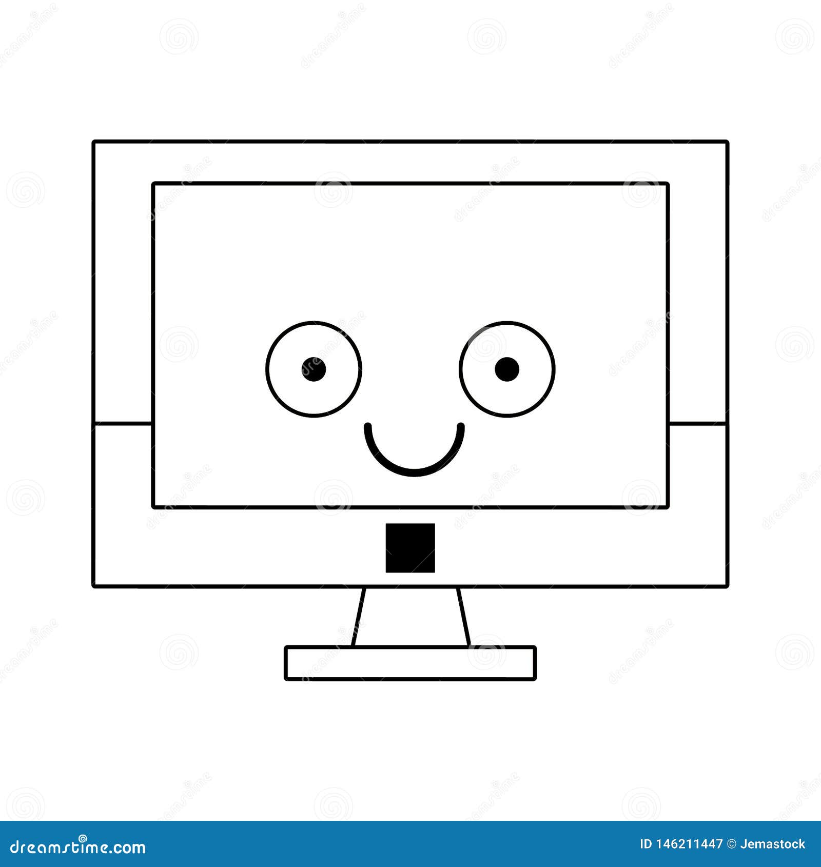 Computer Screen Cute Cartoon in Black and White Stock Vector ...