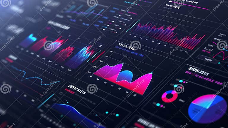 Computer Screen with Various Data, Charts, Graphs Stock Photo - Image ...