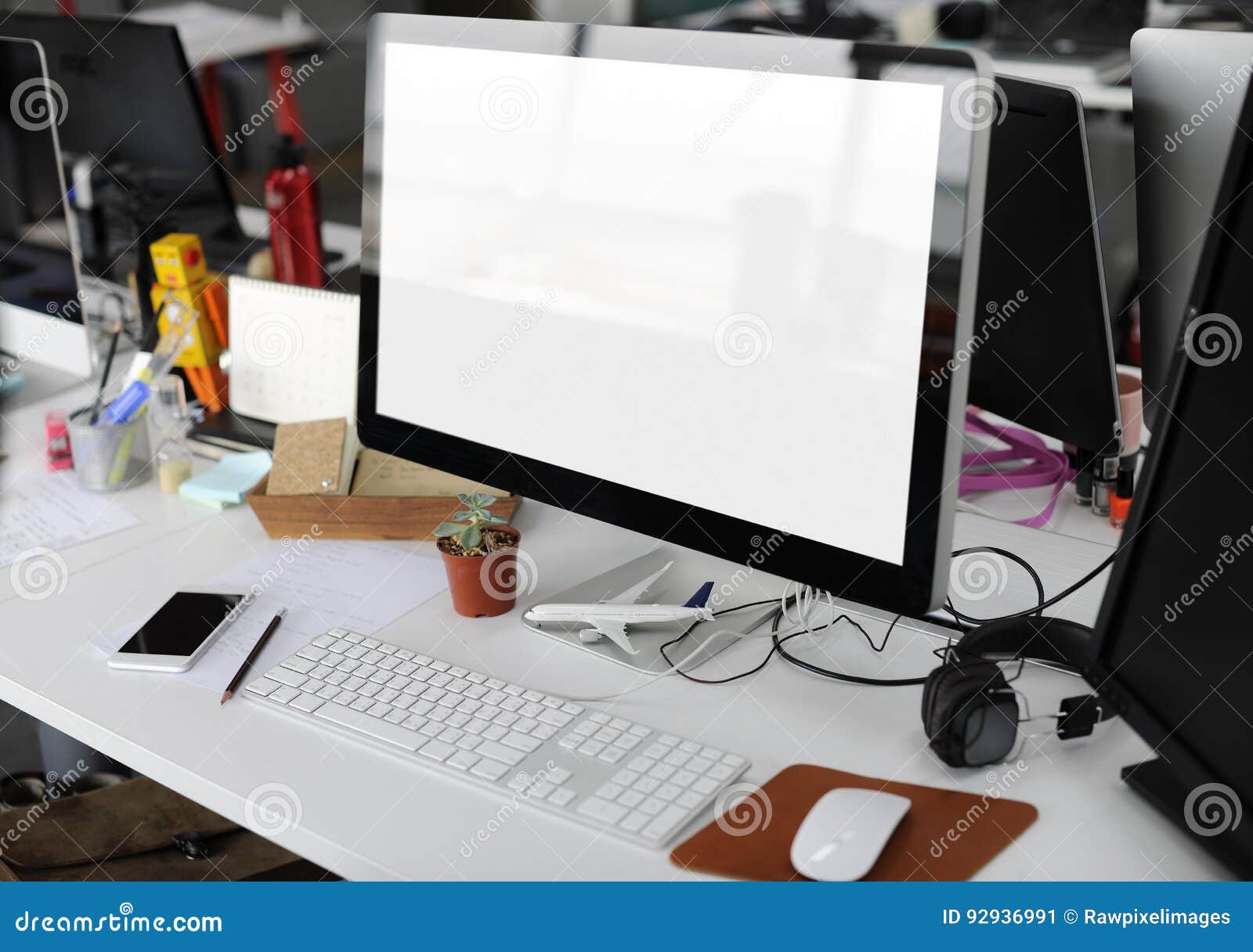 Computer Screen with Design Space on Office Table Working Stock Image ...