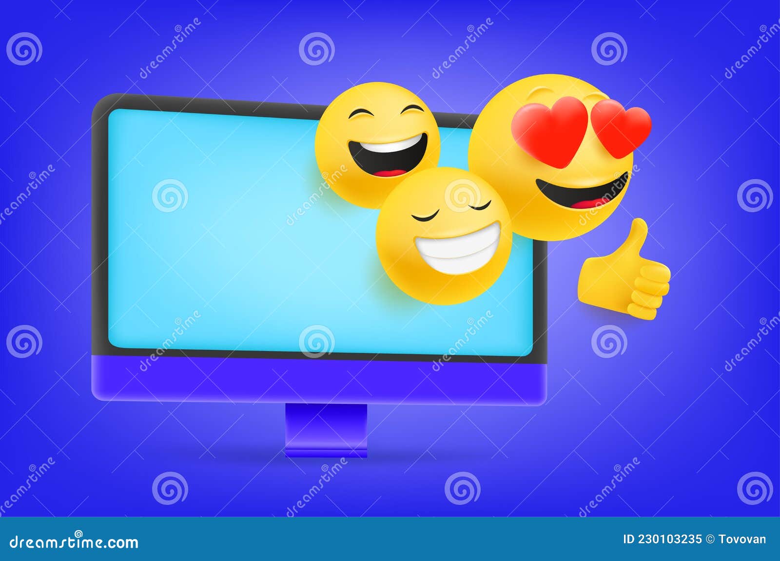 Computer screen with emoji stock vector. Illustration of mood - 230103235