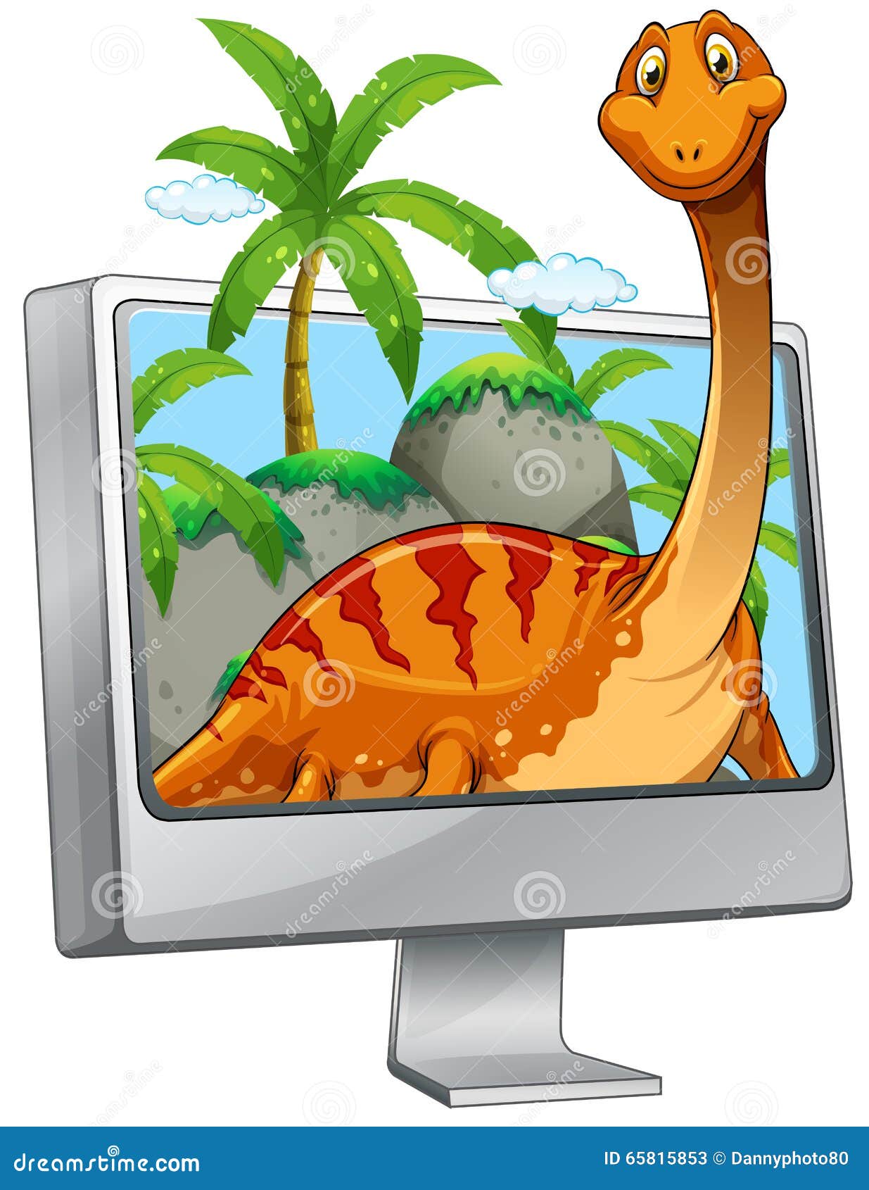 Computer Screen with Dinosaur Smiling Stock Vector - Illustration of ...