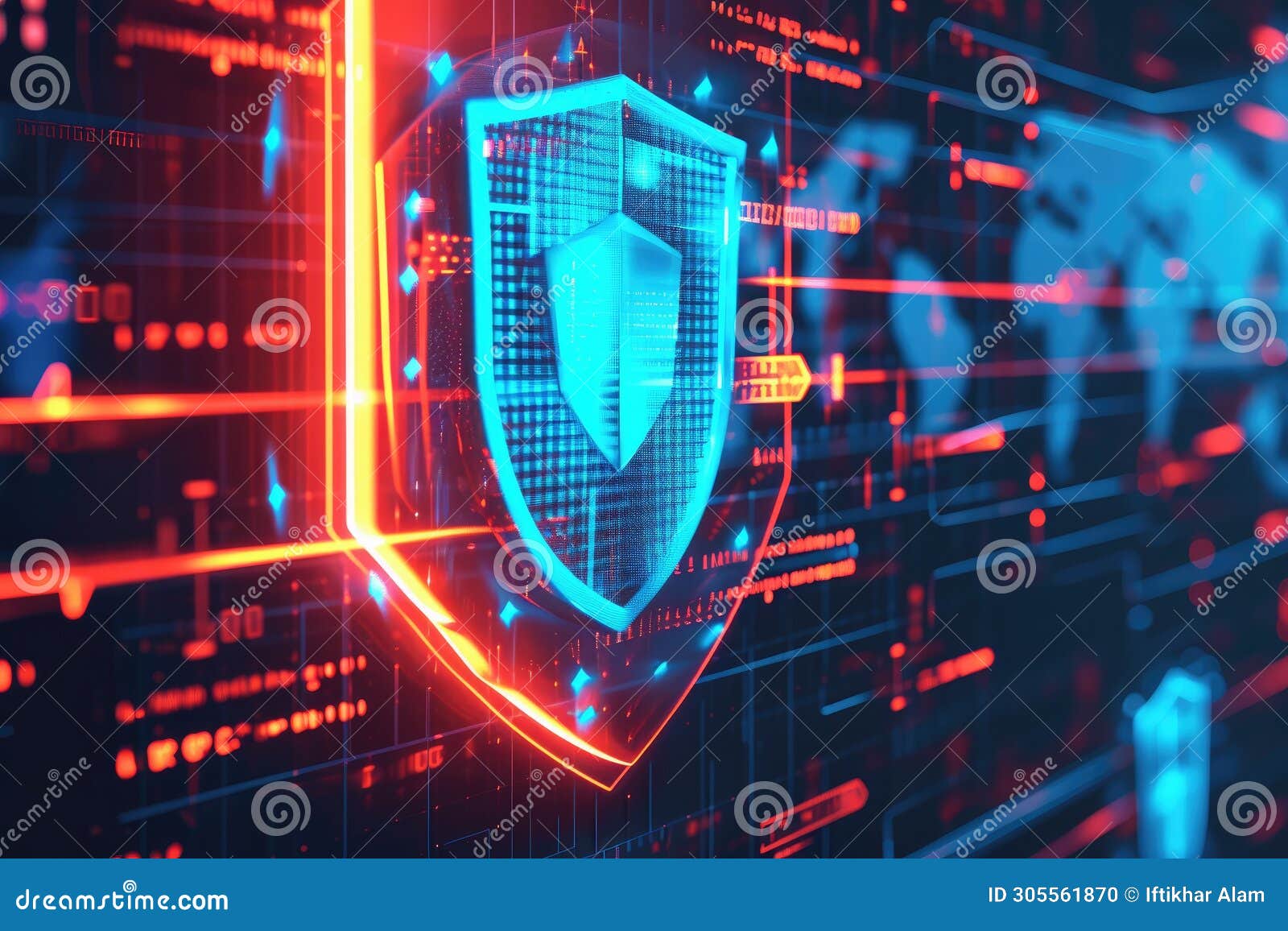 A Computer Screen Displaying a Blue Shield Shield, Data Security Shield ...