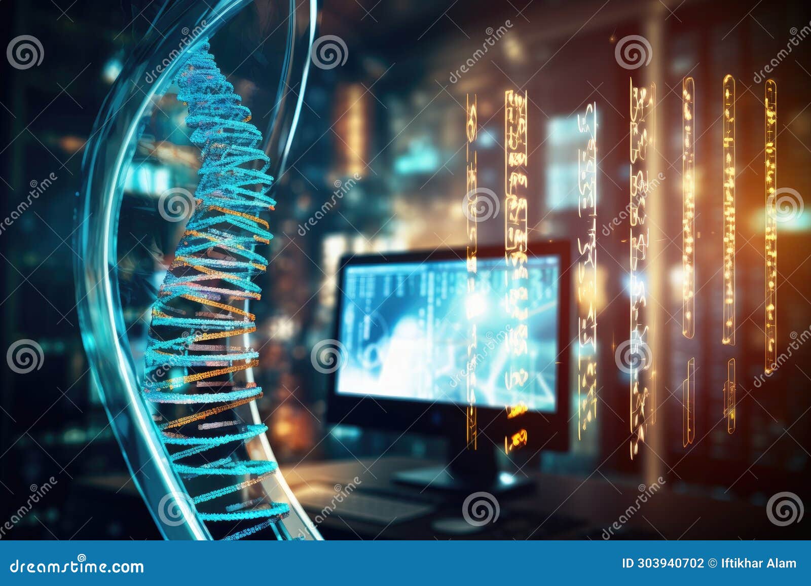 A Computer Screen Displaying a Captivating Spiral Image in Front, DNA ...